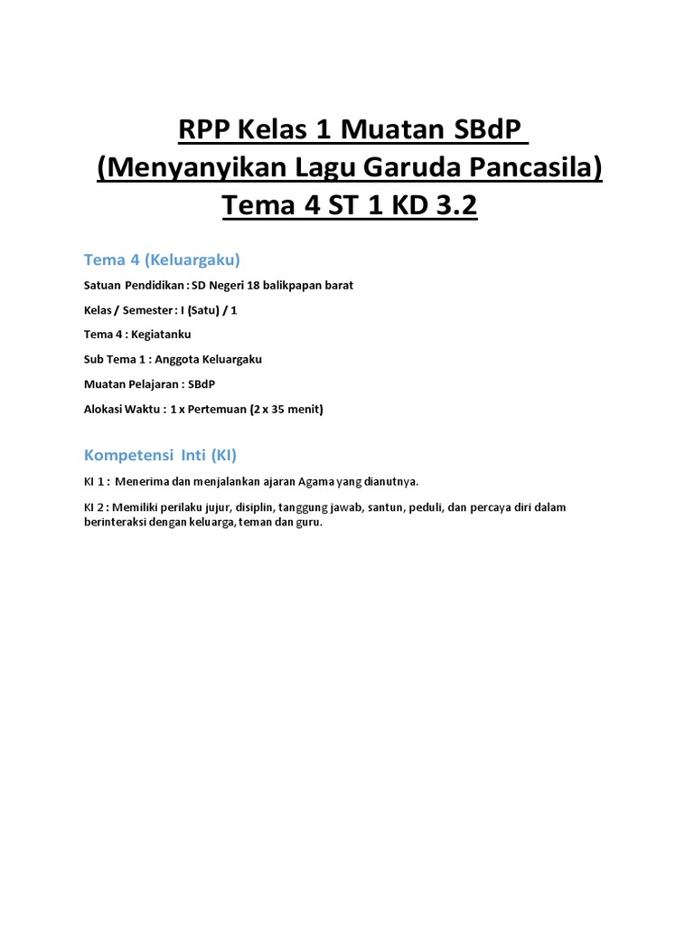 RPP 6 SBDP Kelas 1 | PDF