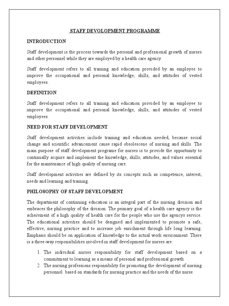 Staff Development Program | PDF | Nursing | Health Care