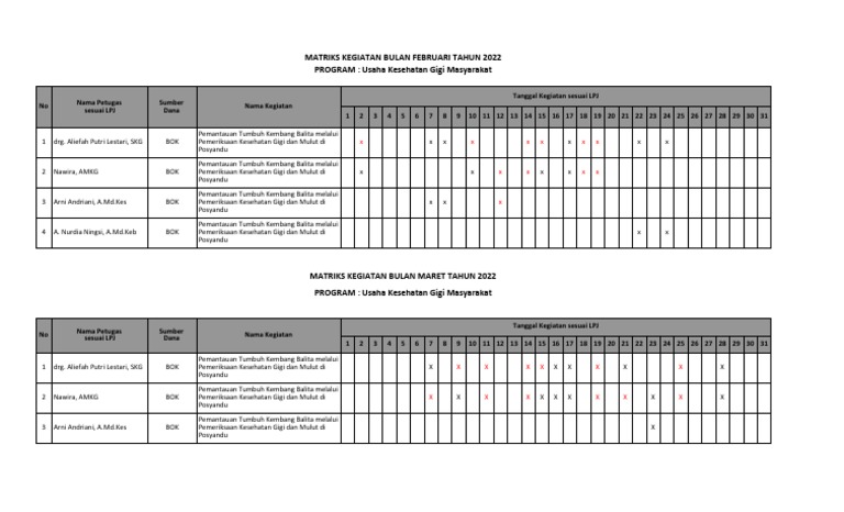 Matriks Kegiatan 2022 - Emma | PDF