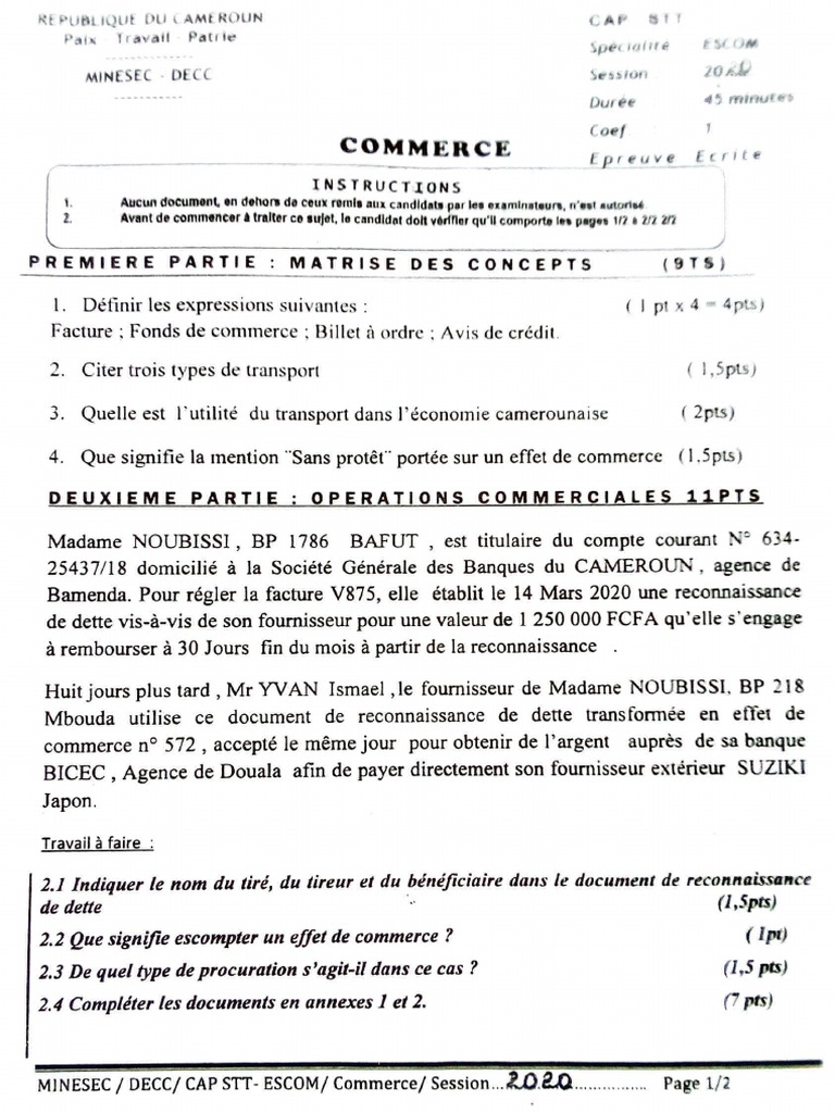 Commerce Cap Escom 2020 | PDF