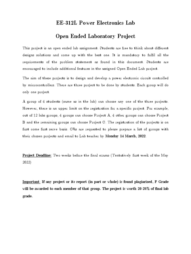 Power Electronics Open Ended Lab - 2022 | PDF | Power Inverter | Power Electronics
