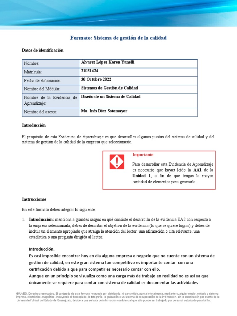 Diseño de Un Sistema de Calidad | PDF | Calidad (comercial) | Gestión de la calidad