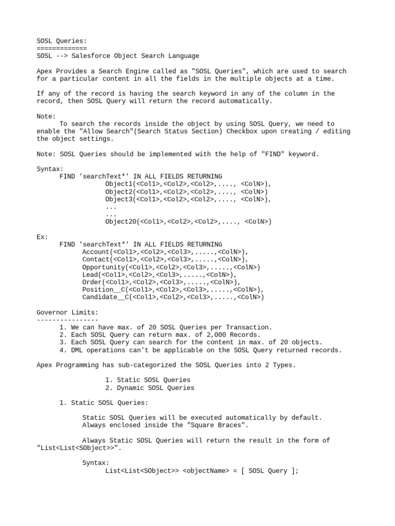 SOSL Queries | PDF | Class (Computer Programming) | Computer Programming