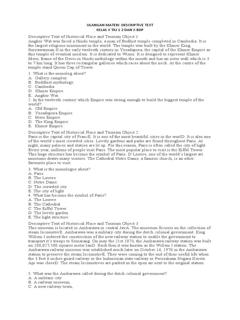 Soal Soal Descriptive Text Sept 21 | PDF | Venice | Angkor Wat