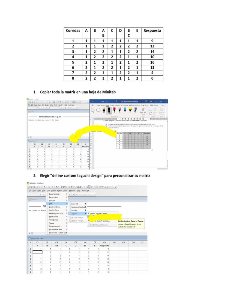 Guía Minitab para Diseño Personalizado Taguchi | PDF