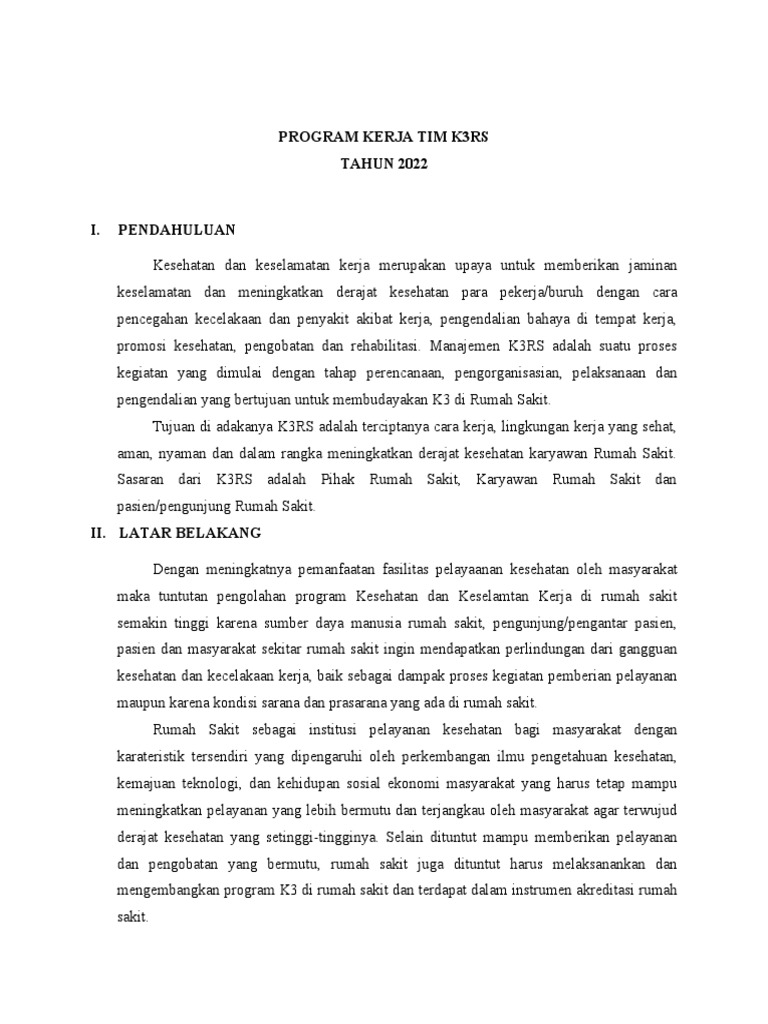 PROGRAM KERJA TIM K3RS TAHUN 2022 Draft | PDF | Sains & Matematika | Teknologi & Rekayasa