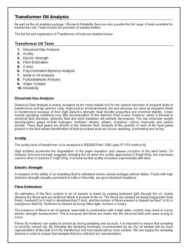 Oil Analysis Variout Tests | PDF | Transformer | Absorption Spectroscopy