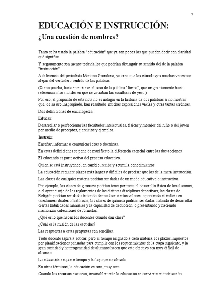 Diferencias entre educación e instrucción | PDF | Aprendizaje
