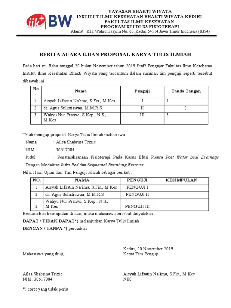 Contoh BERITA ACARA UJIAN PROPOSAL KTI | PDF