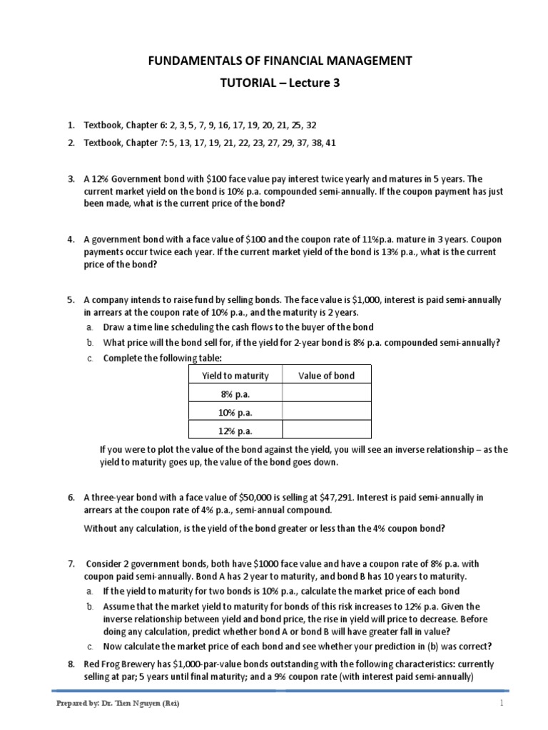 IUFM - Lecture 3 - Homework Handouts 1 | PDF | Bonds (Finance) | Yield (Finance)