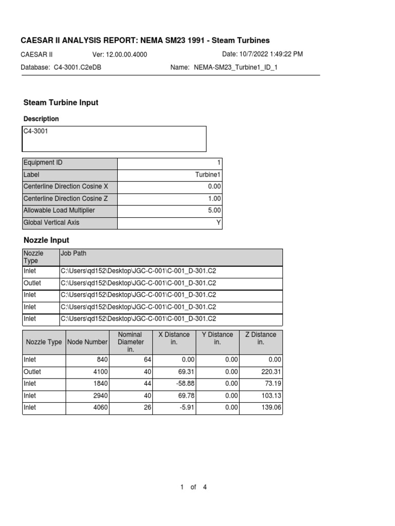 CAESAR II Report: NEMA SM23 1991 Steam Turbine Analysis | PDF ...