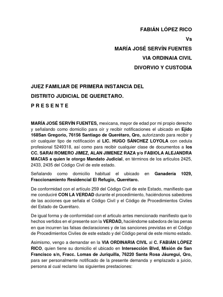 Demanda, Litis | PDF | Demanda judicial | Matrimonio