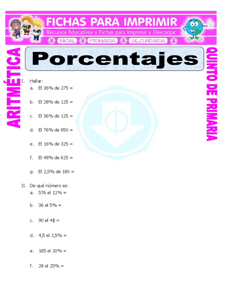 Problemas de Porcentajes para Quinto Grado | PDF
