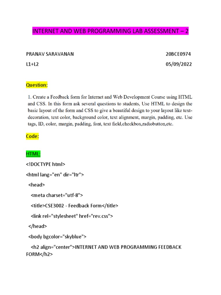 Internet and Web Programming Lab Assessment - 2 | PDF | Typography | Written Communication