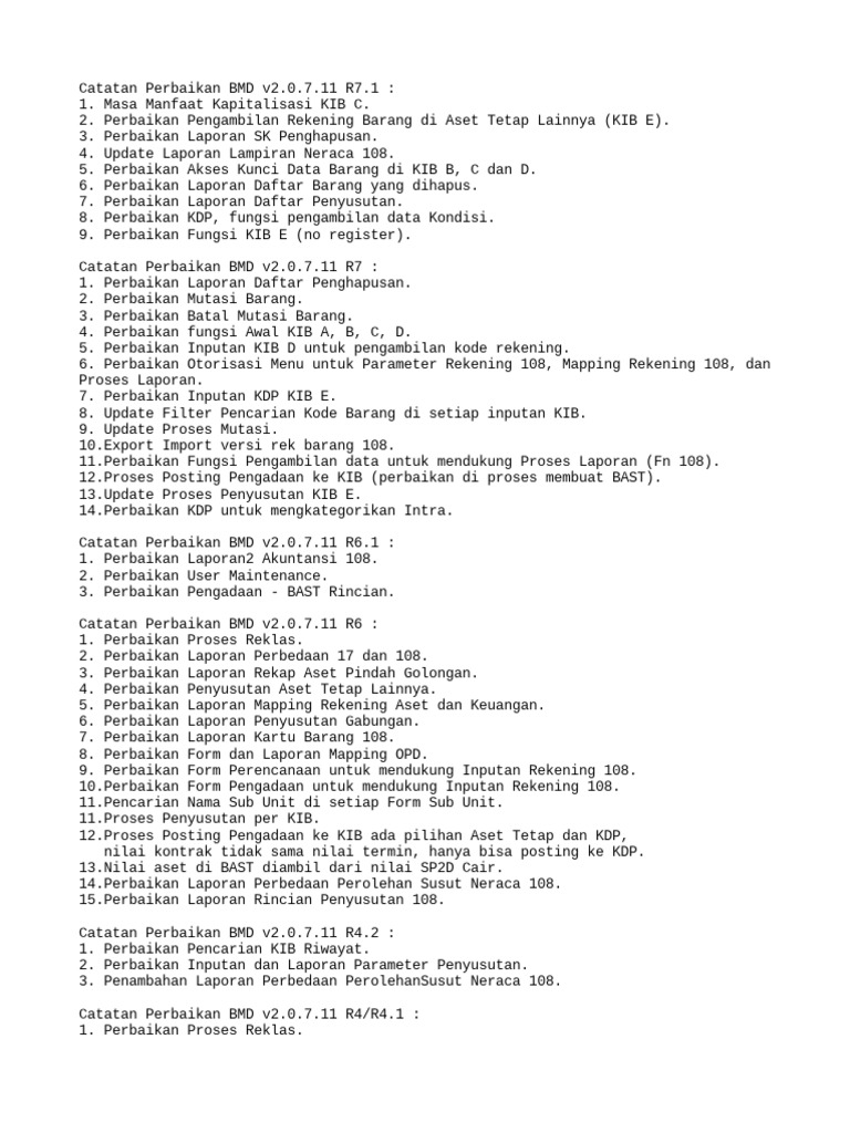 Catatan Rilis BMD v2.0.7.11 | PDF