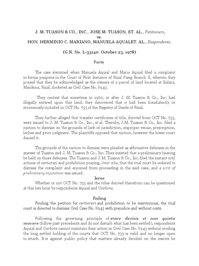 J.M Tuazon Et Al., V. Hon. Mariano Et Al. | Download Free PDF | Lawsuit ...