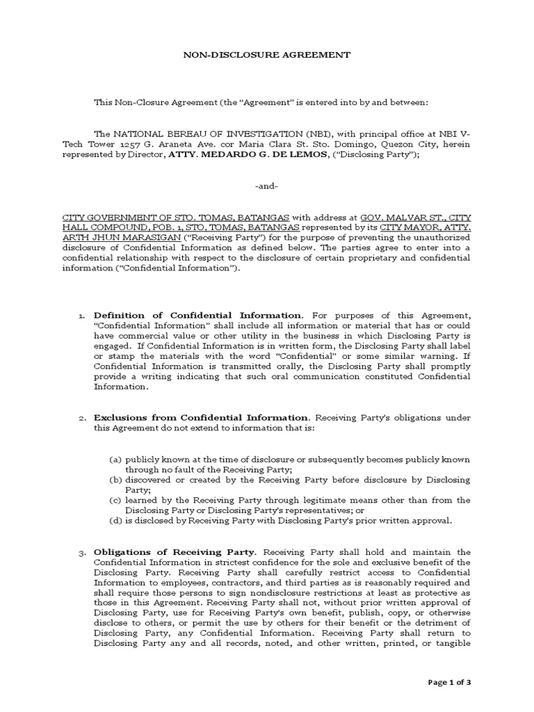 Non Disclosure Agreement | PDF | Non Disclosure Agreement | Confidentiality