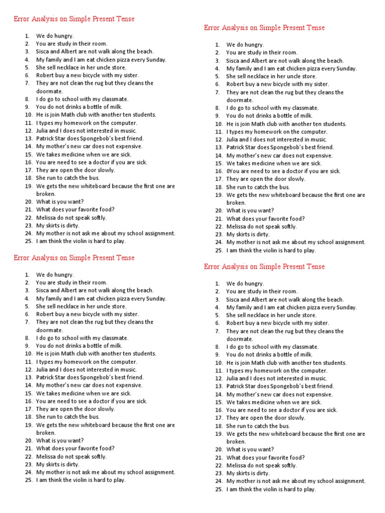 Simple Present Tense Error Analysis | PDF