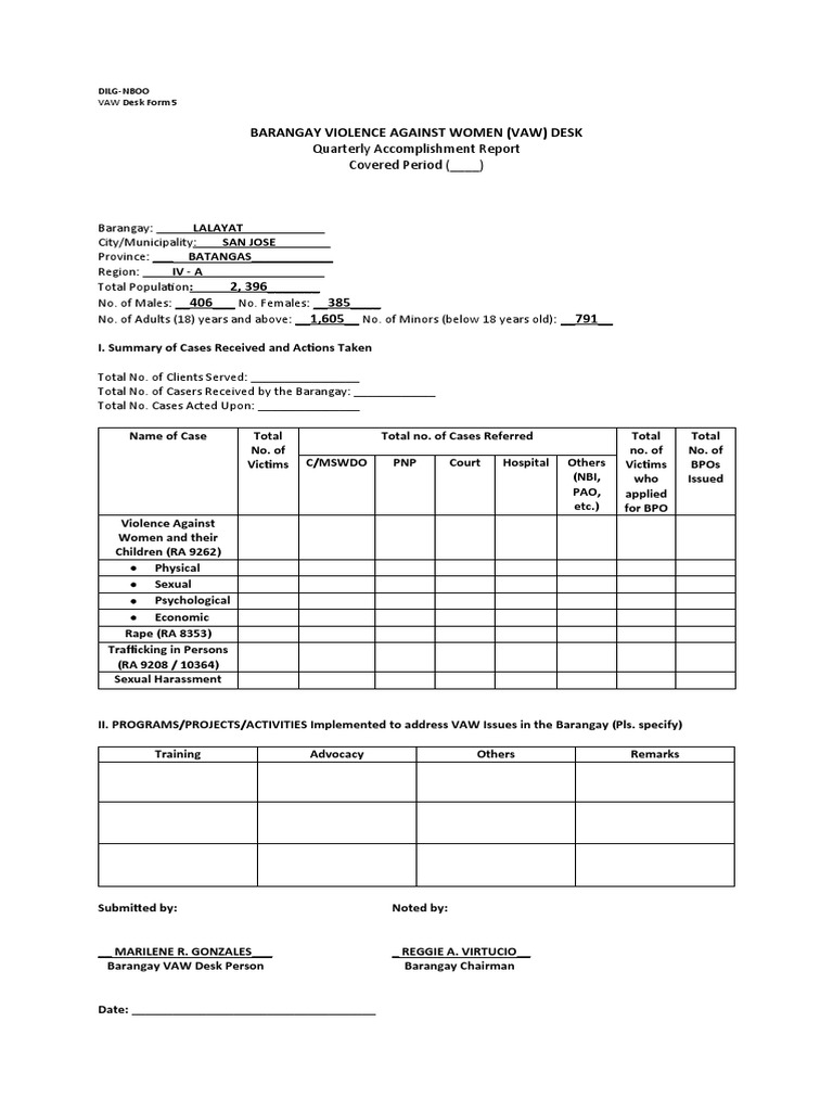 VAWC Form 5 | PDF