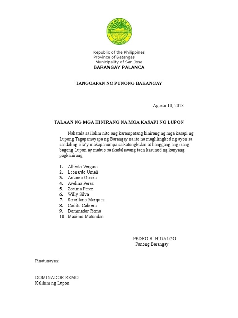 Talaan NG Mga Hinirang NG Mga Kasapi NG Lupon | PDF