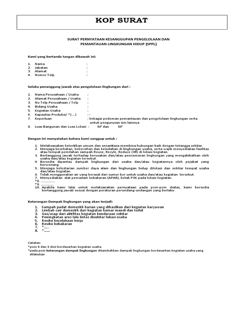 Contoh Draft Dan Permohonan SPPL | PDF