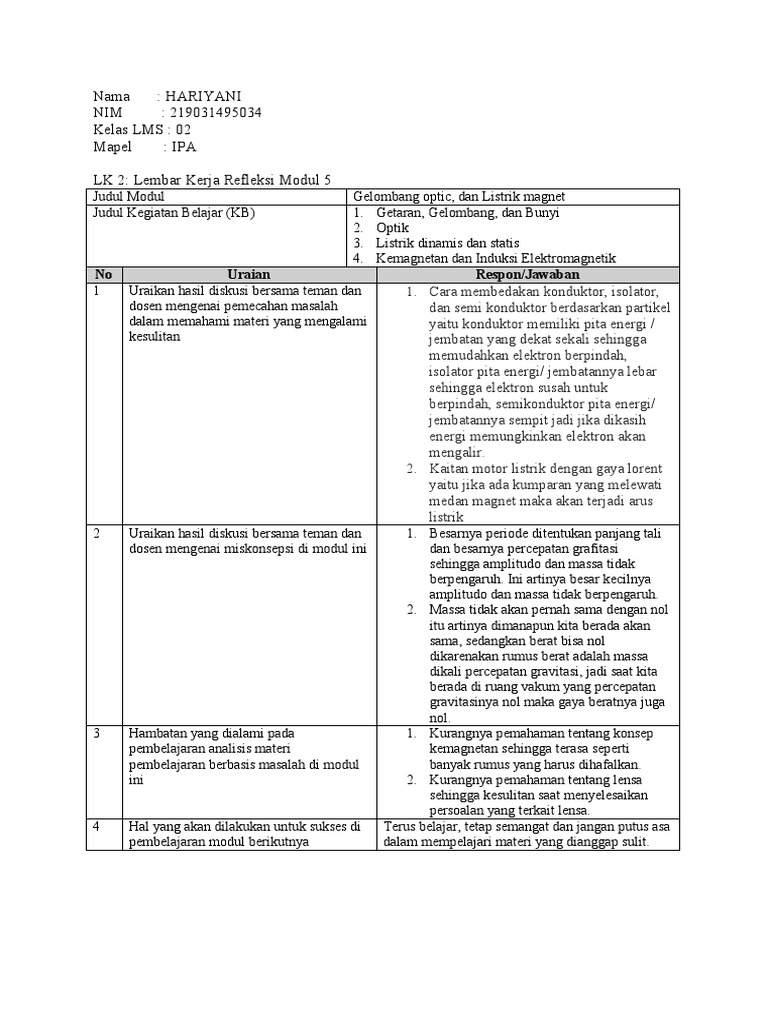 LK 2 Refleksi Pembelajaran Modul 5 | PDF