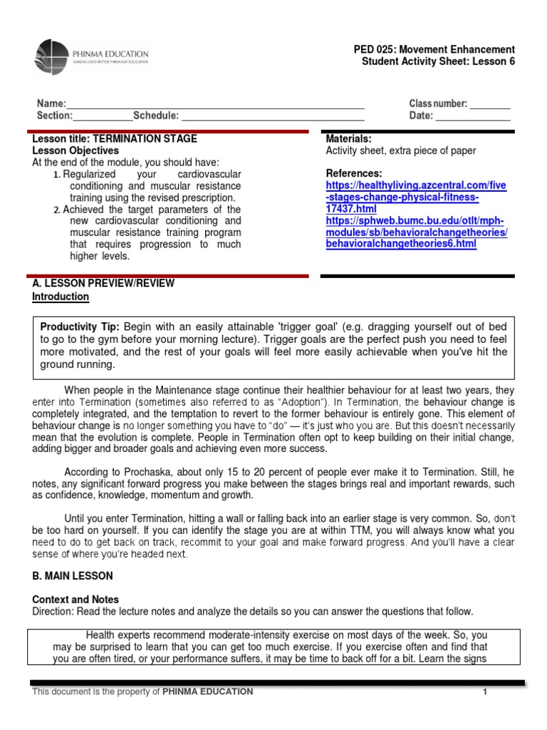 PED025 SAS Lesson 6 | PDF | Physical Education | Strength Training