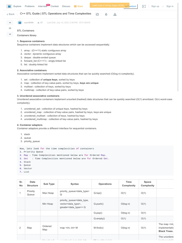 C Stl Guide Stl Operations And Time Complexities Leetcode Discuss Pdf Queue Abstract