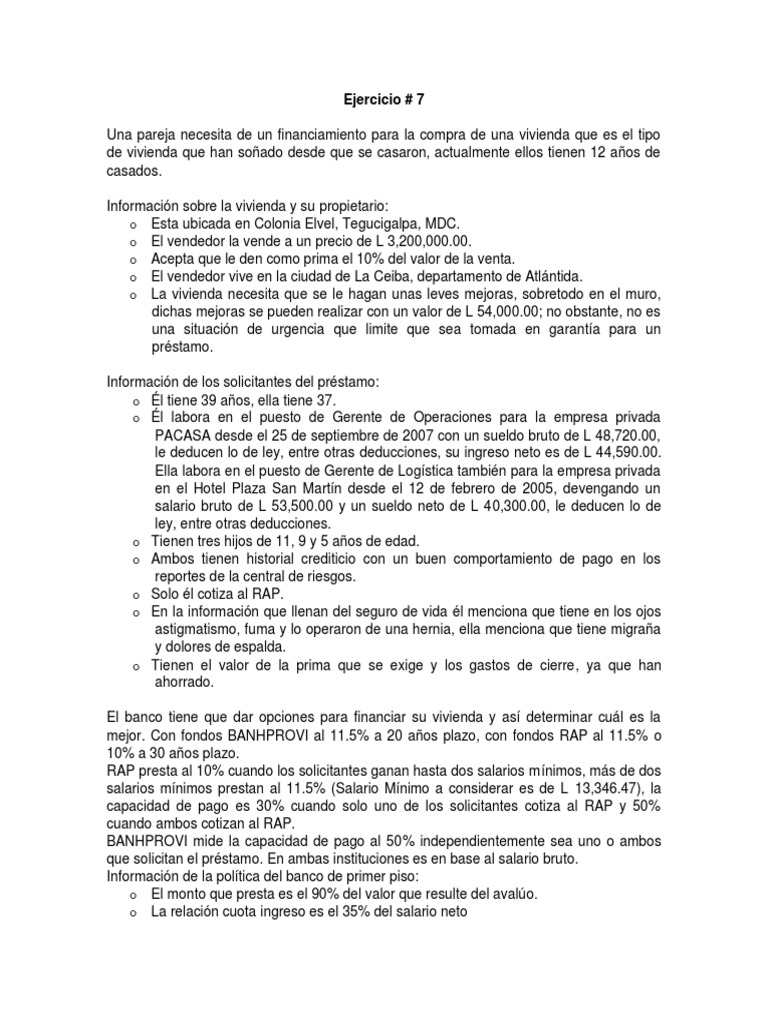 Ejercicio No. 7 | PDF | Valoración de inmuebles | Salario