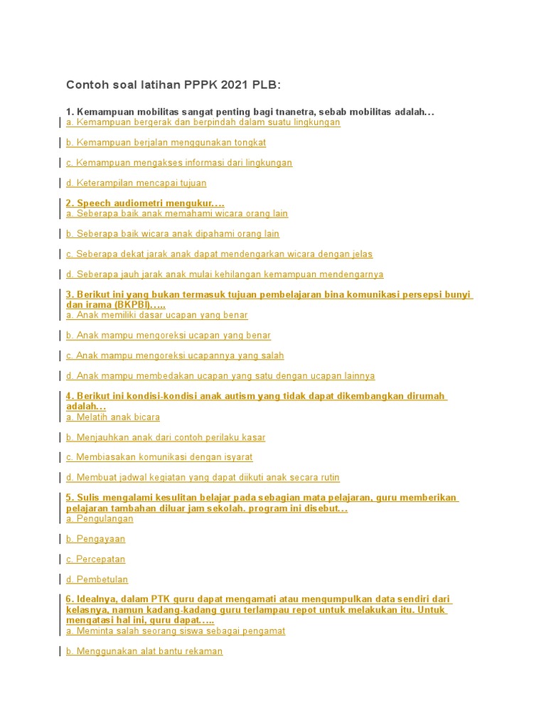 Soal Latihan PPPK 2021 untuk PLB | PDF