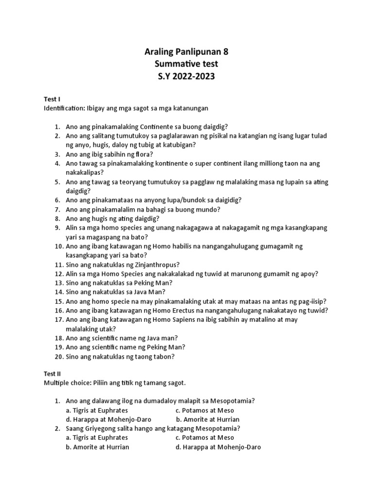 Summative Test 1ST Grading | PDF