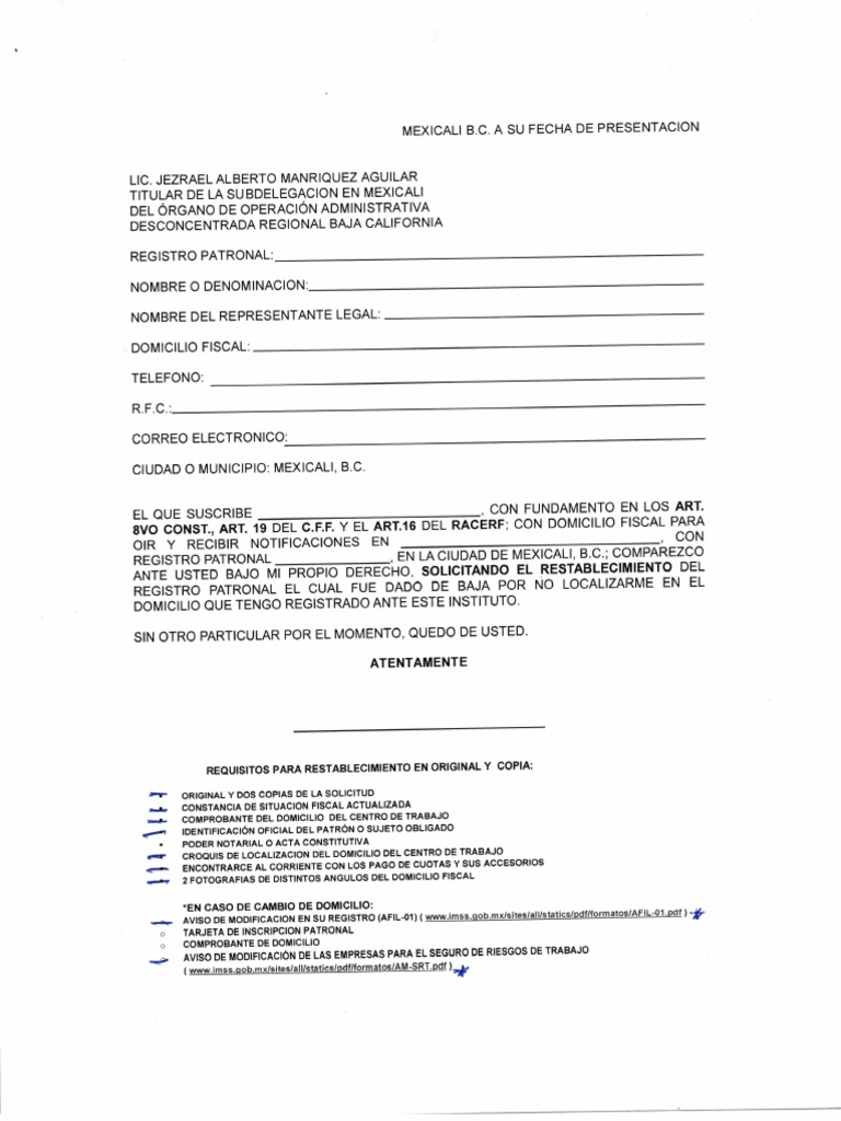 Carta de Reestablecimiento de Registro Patronal | PDF