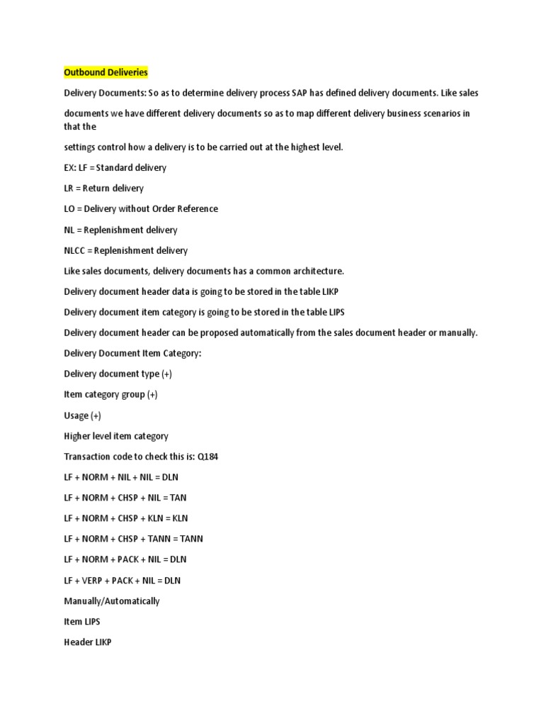 SAP SD - Outbound Deliveries | PDF | Information Technology | Computer Data