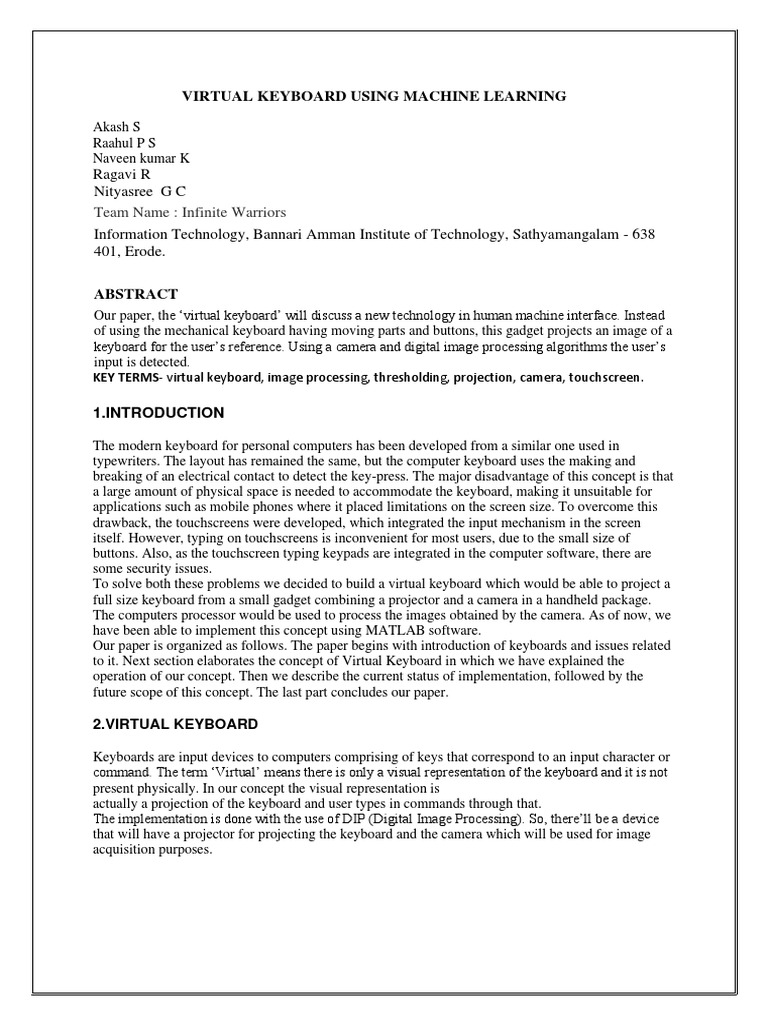 Virtual Keyboard Using Machine Learning | PDF | Computer Keyboard | Software