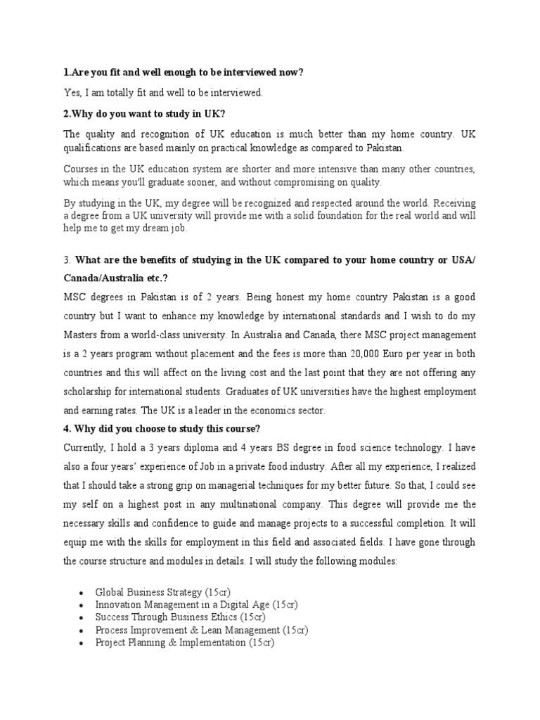 Final Interview Questions For BPP University | PDF | Academic Degree | Master's Degree