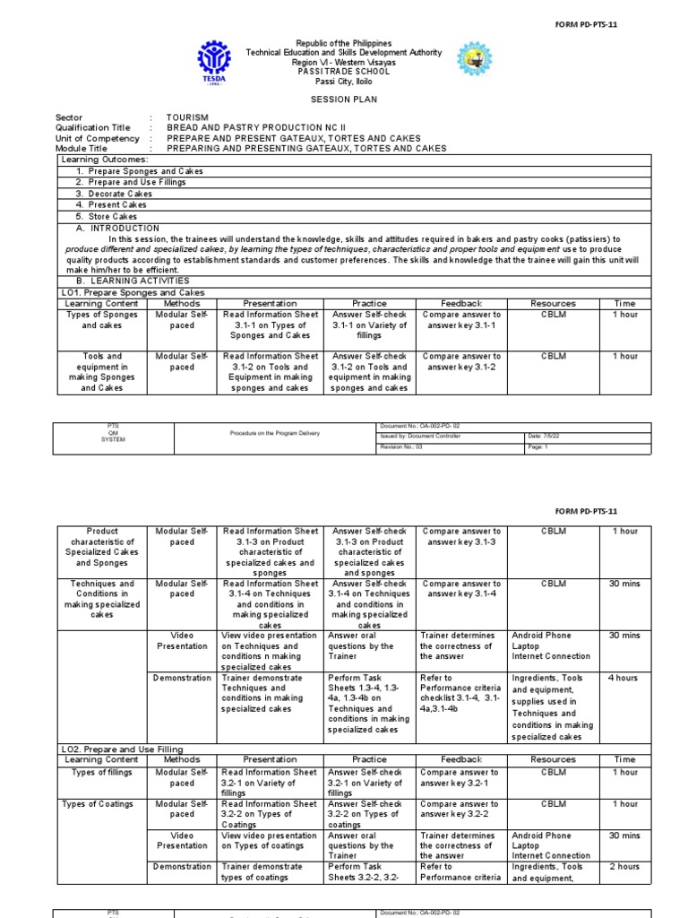 BPP-Session Plan UC3 | PDF | Cakes | Learning