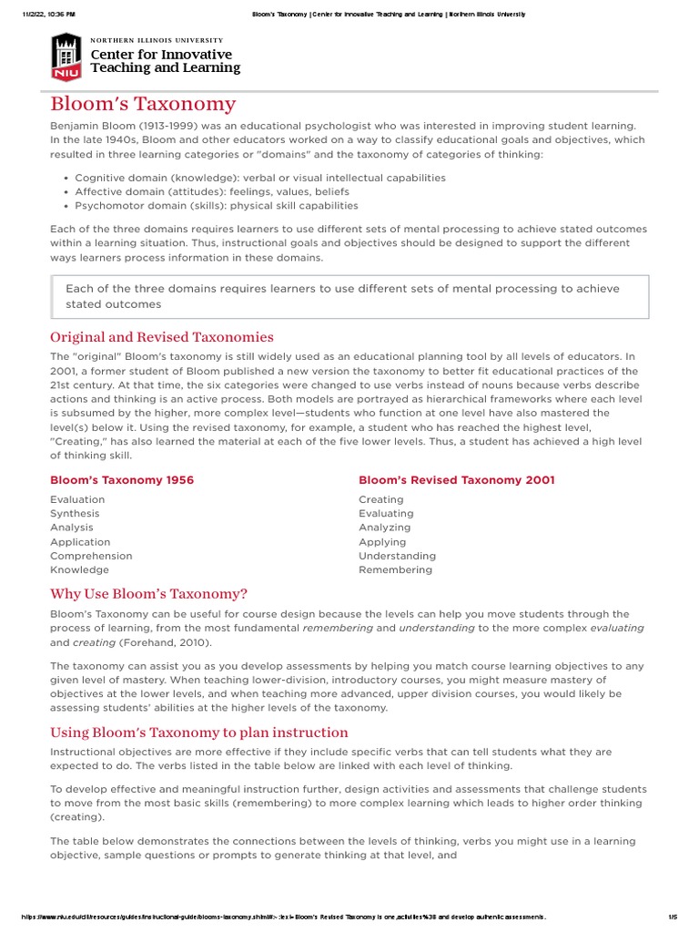Bloom's Taxonomy - Center For Innovative Teaching and Learning ...