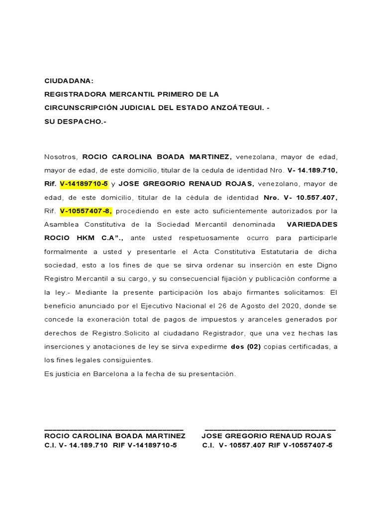 Acta Constitutiva Pyme Variedades Rocio HKM Goyo Abril 2021 1111111111111 | PDF | Dividendo ...