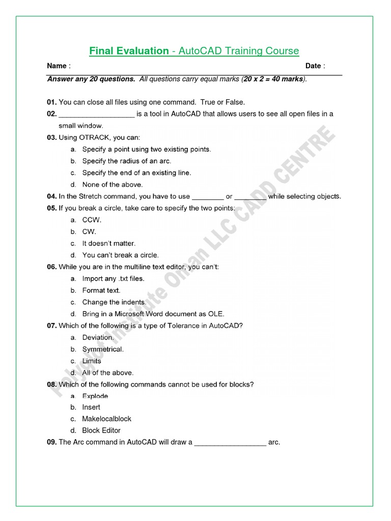 Final Evaluation - AutoCAD and Primavera P6 Training Courses | PDF ...