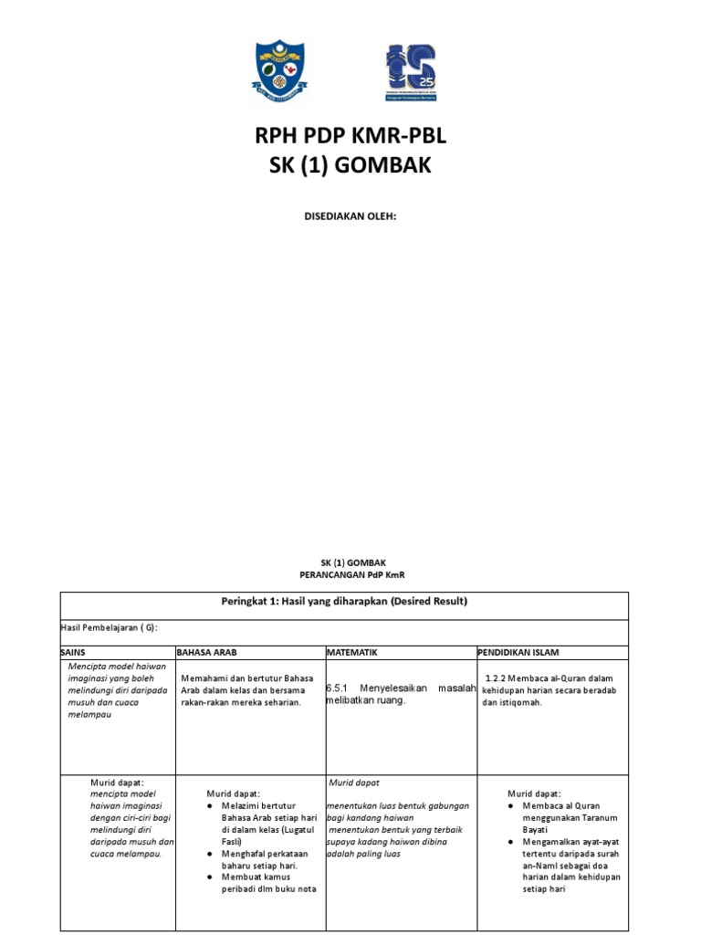 Template RPH PDP KMR-PBL Tahun 5 | PDF