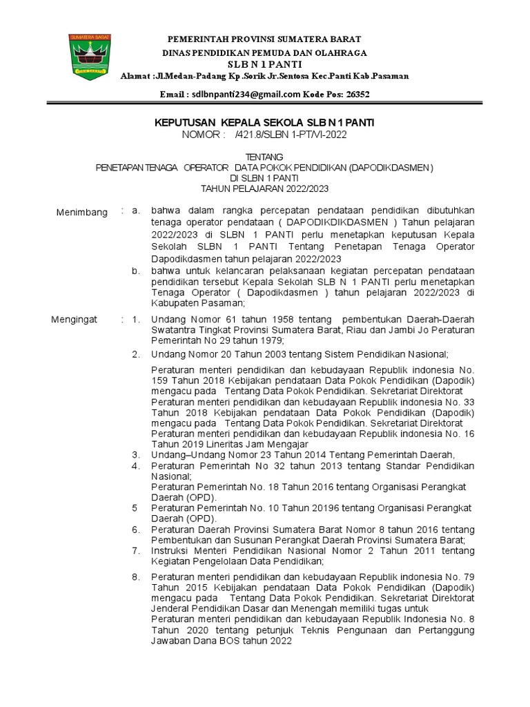 Contoh SK Operator Sekolah | PDF