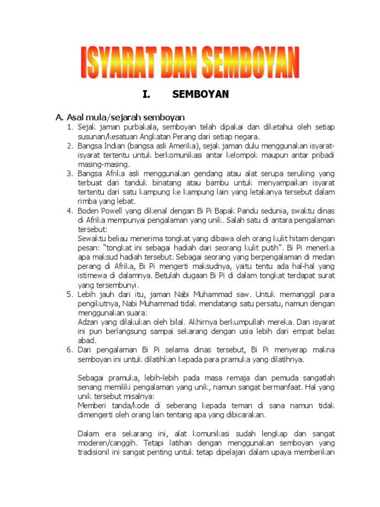 Semboyan dan Isyarat Pramuka | PDF | Seni & Disiplin Bahasa | Kajian ...