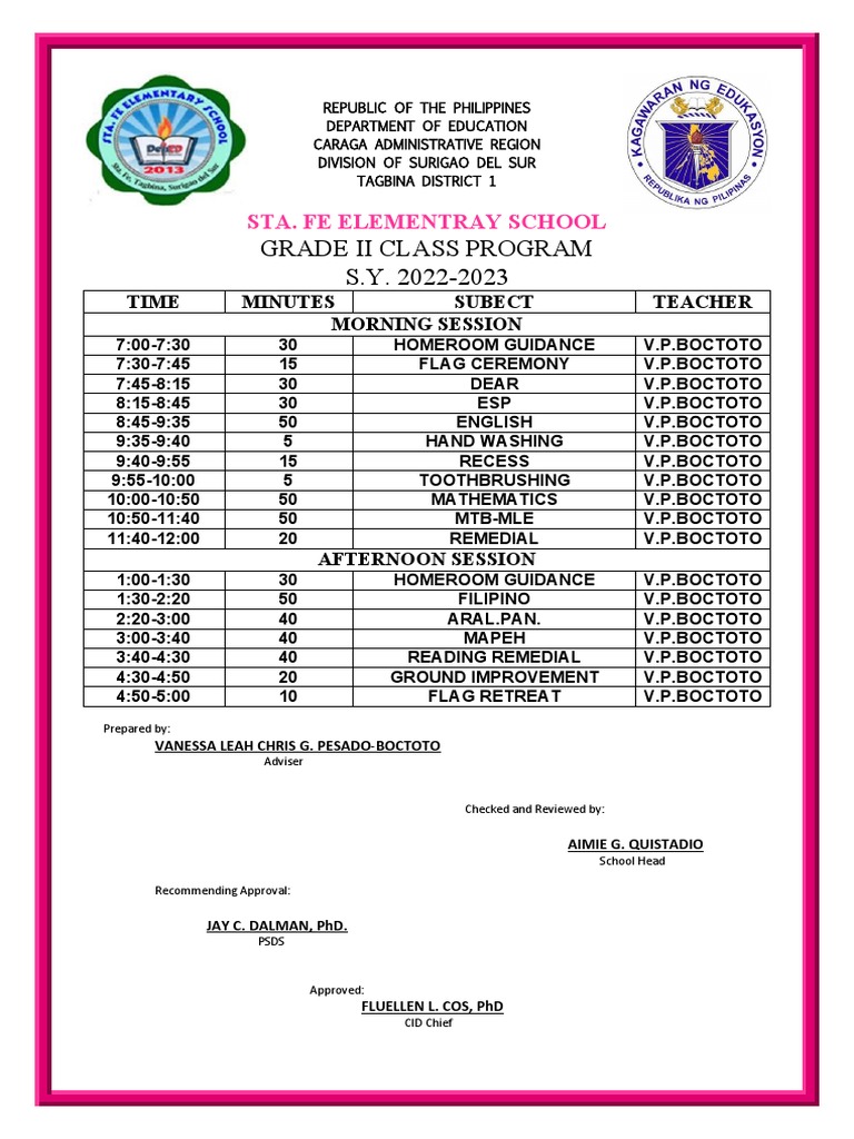 Grade II Class Program for Sta. Fe Elementary School in Tagbina ...