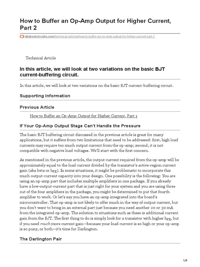 How To Buffer An Op-Amp Output For Higher Current Part 2 | PDF | Operational Amplifier | Amplifier