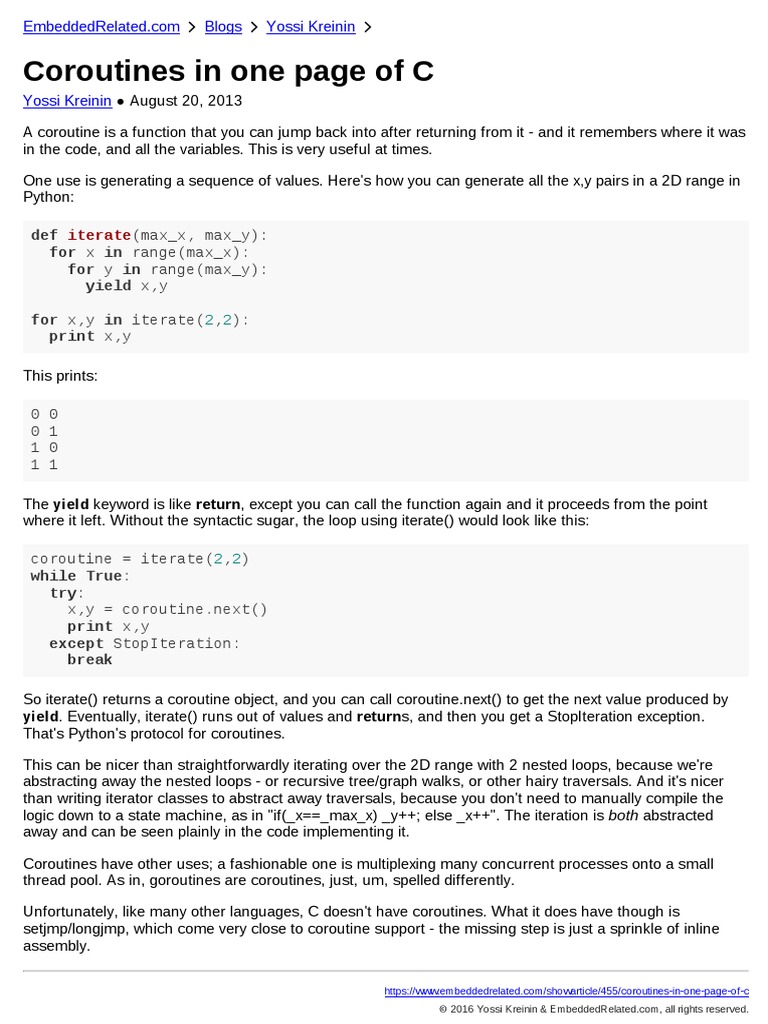 Coroutines in C | PDF | Pointer (Computer Programming) | Control Flow