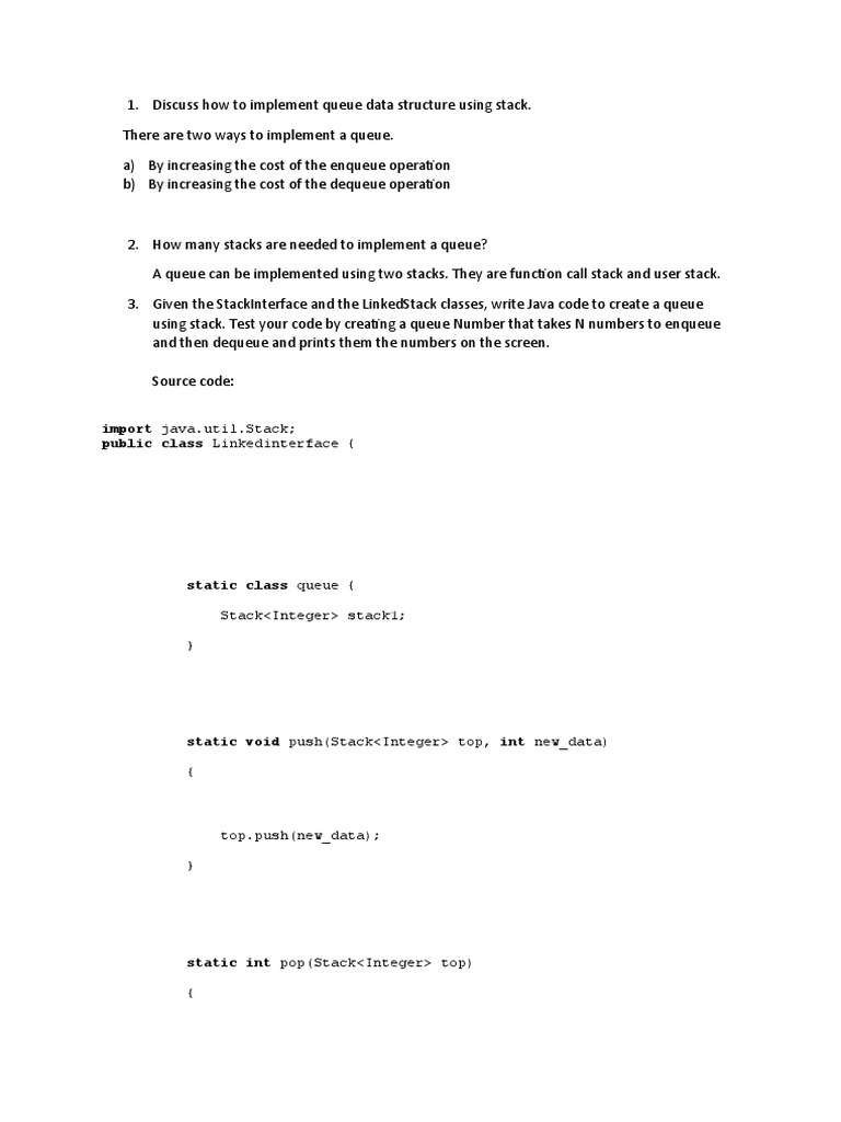 Import Java - Util.stack Public Class Linkedinterface ( | PDF | Queue (Abstract Data Type ...