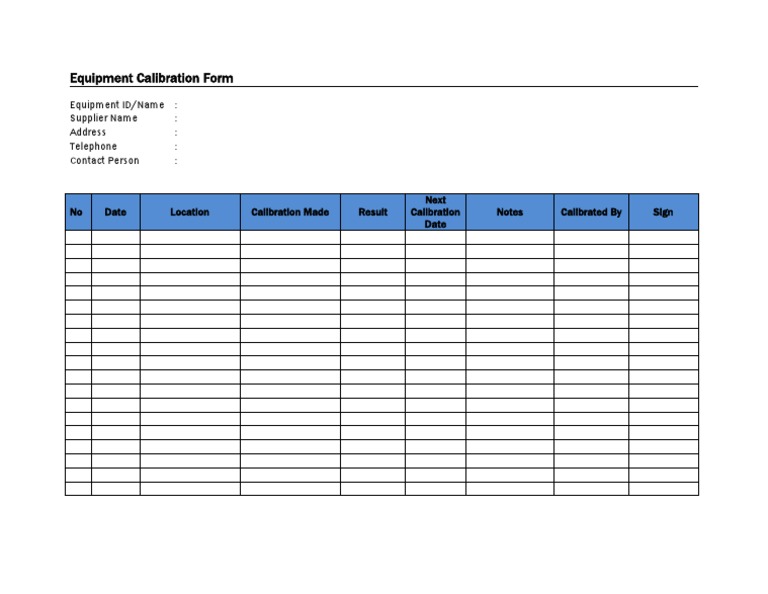 Equipment Calibration Form | PDF