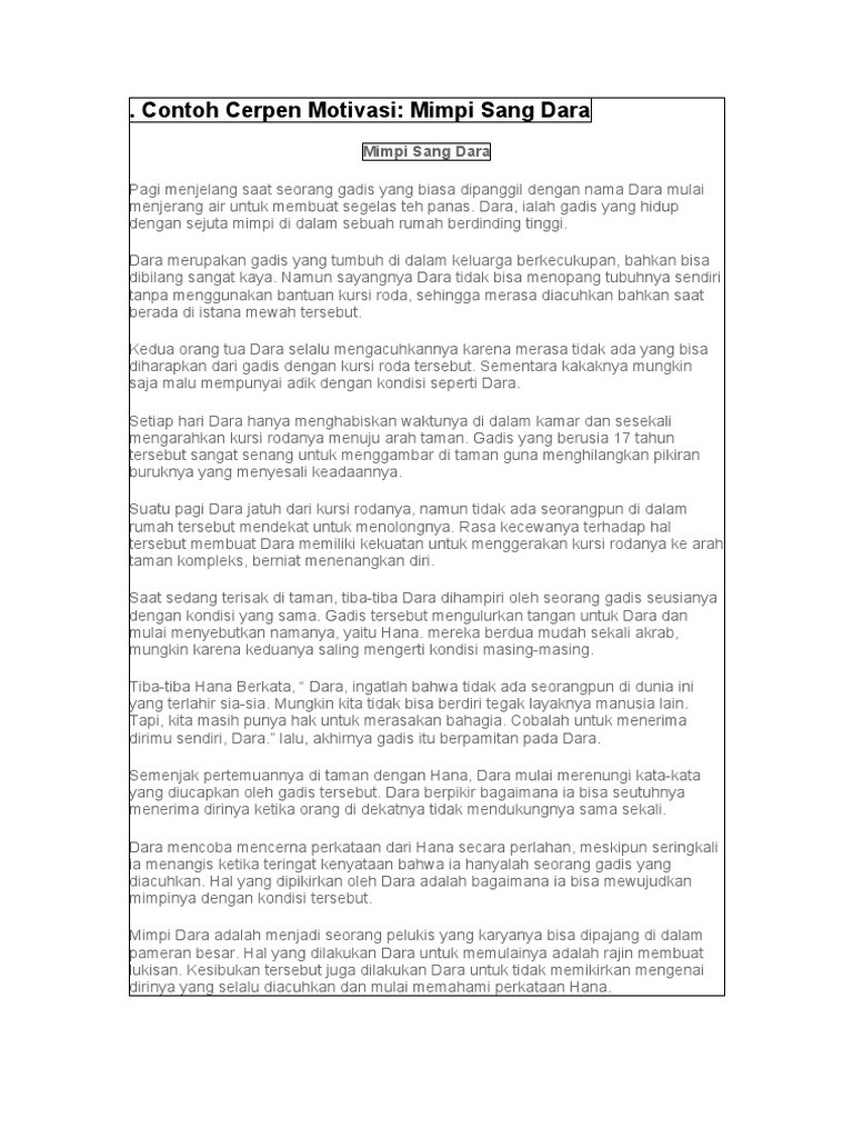 Contoh Cerpen Motivasi | PDF