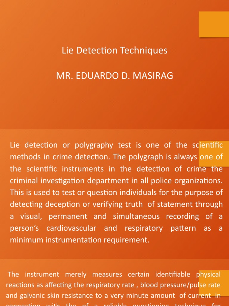 Lie Detection Techniques | PDF | Polygraph | Nonverbal Communication