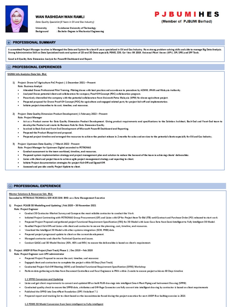11 PJBUMI Digital WAN RASHIDAH WAN RAMLI CV 2022 | PDF | Project Management | Computing
